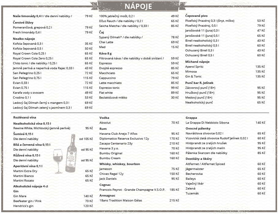 nápojový lístek Bistrotéky Valachy | Bistro valachy