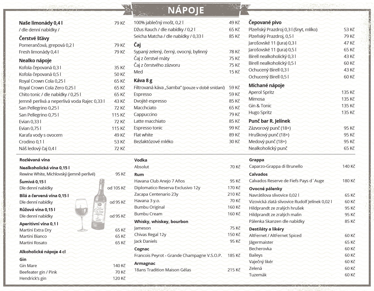 nápojový lístek Bistrotéky Valachy | Bistro valachy