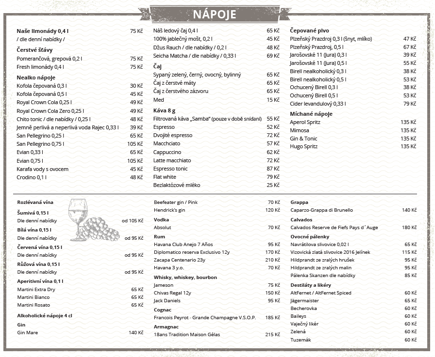 nápojový lístek Bistrotéky Valachy | Bistro valachy